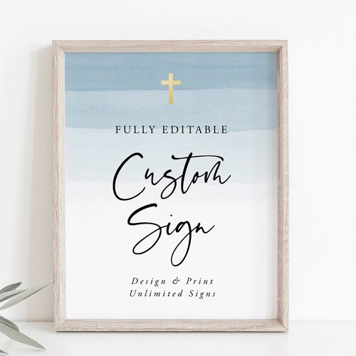 Baptism Banner Template Light Blue Watercolor Baptism Custom - Etsy