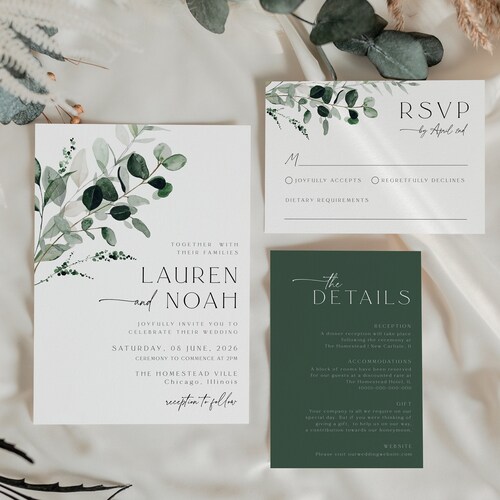 OLIVIA Botanical Wedding Invitation Set Greenery Wedding - Etsy