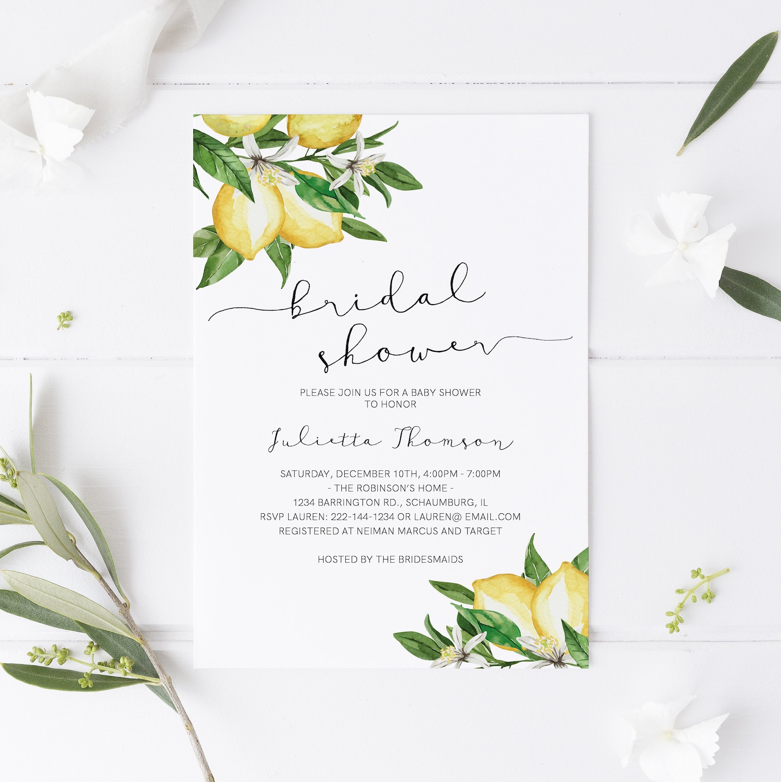 Lemon Bridal Shower Invitation Instant Download, Invitation With Lemon ...