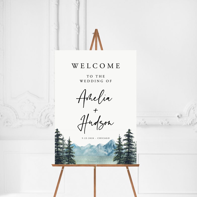 Mountain Welcome Sign, Lake, Printable Wedding Rustic Pine Mountain ...