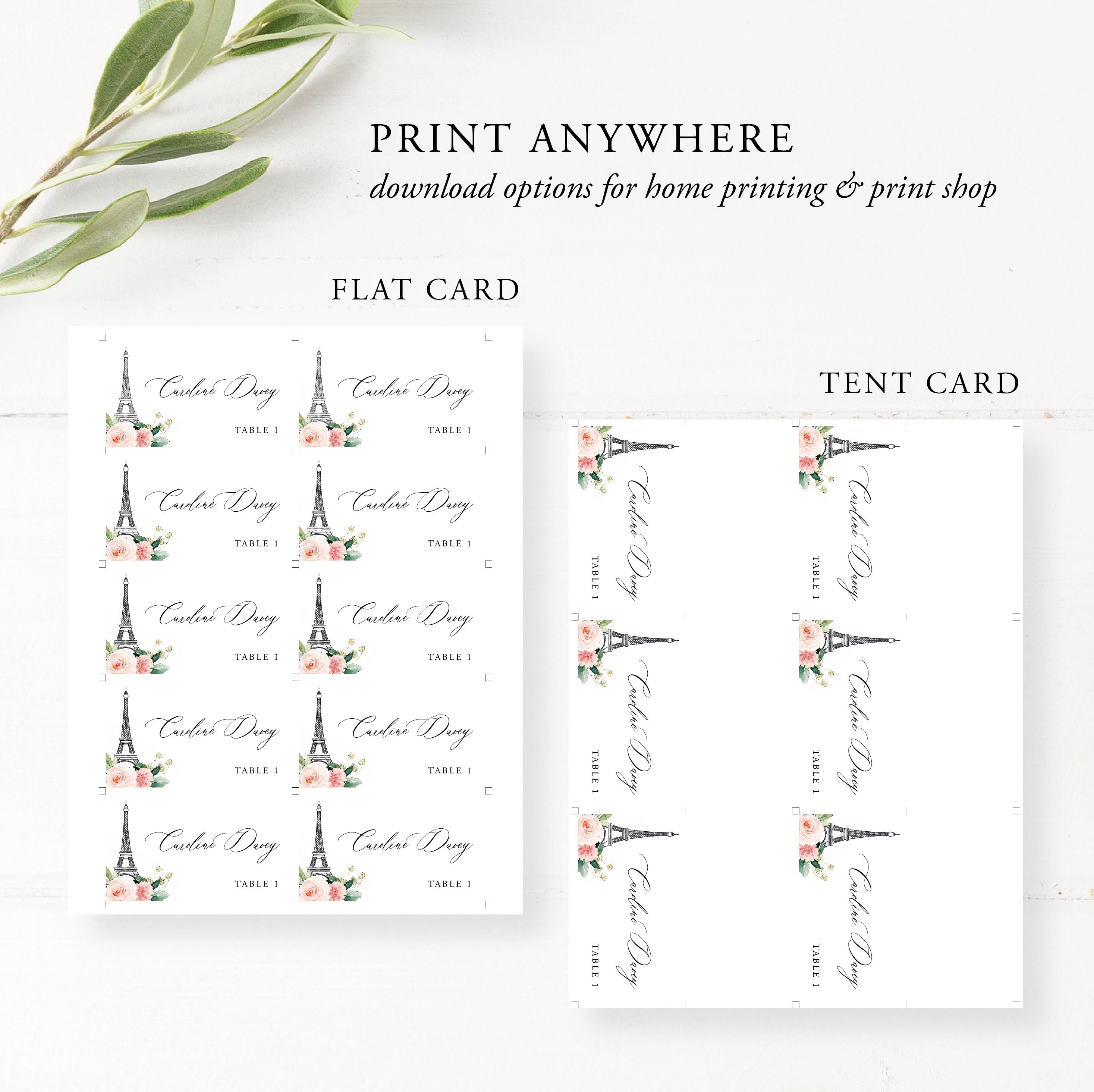 Paris Place Card Template, French Theme Escort Cards, Eiffel Tower ...