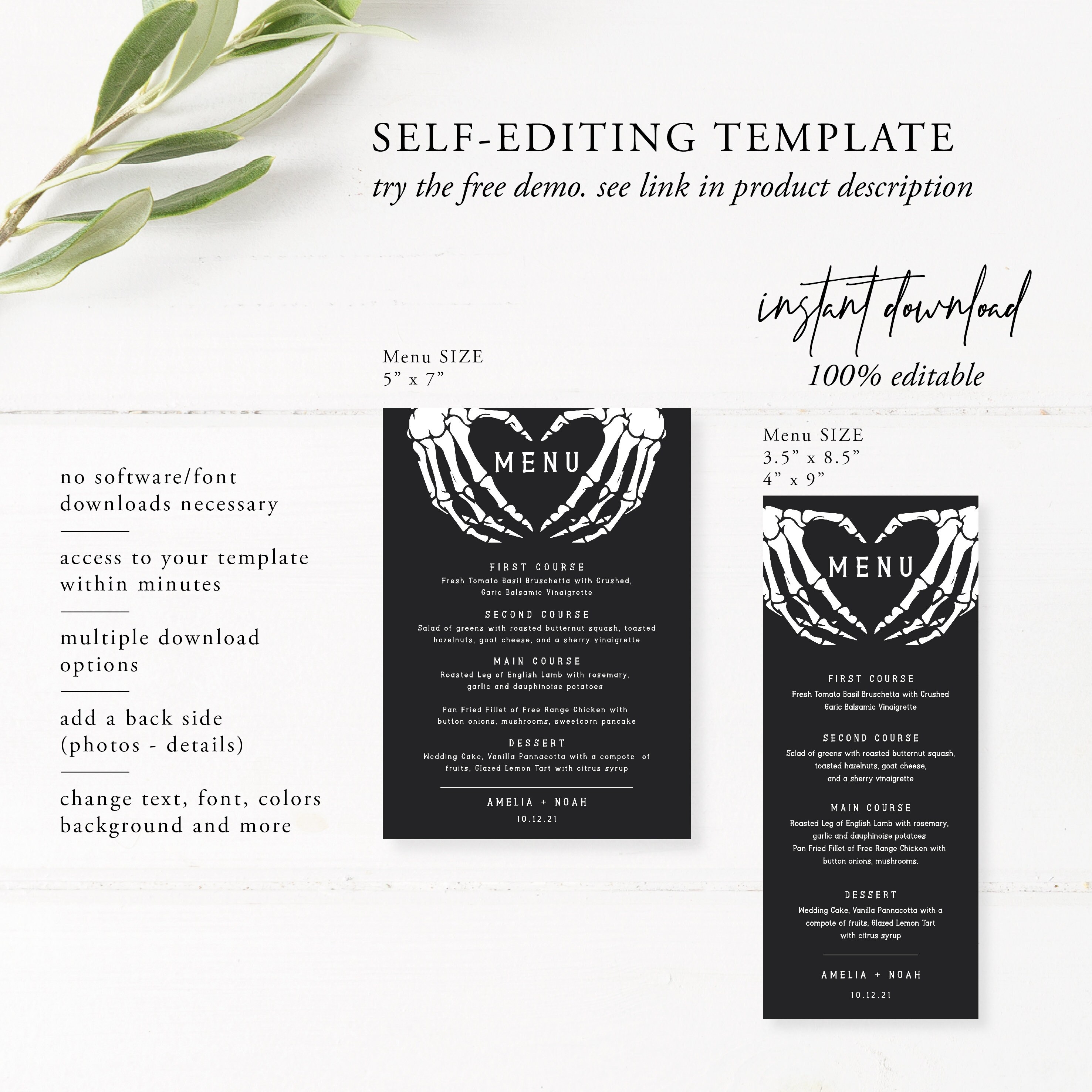 Halloween Wedding Menu Template Gothic Wedding Menu - Etsy
