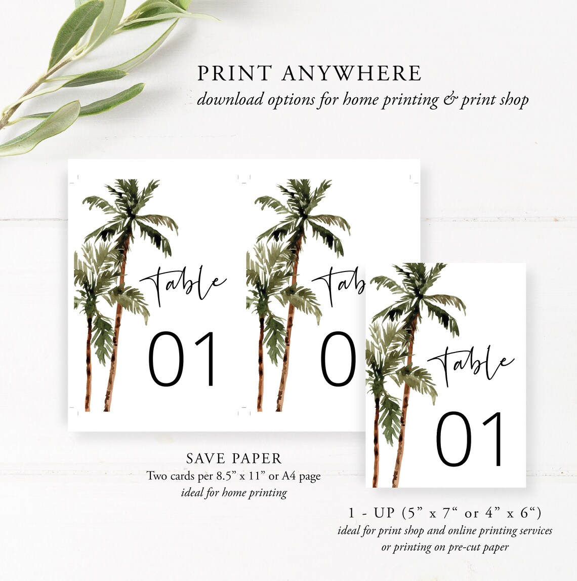Palm Tree Table Number Card Template, Tropical Wedding Table Number ...