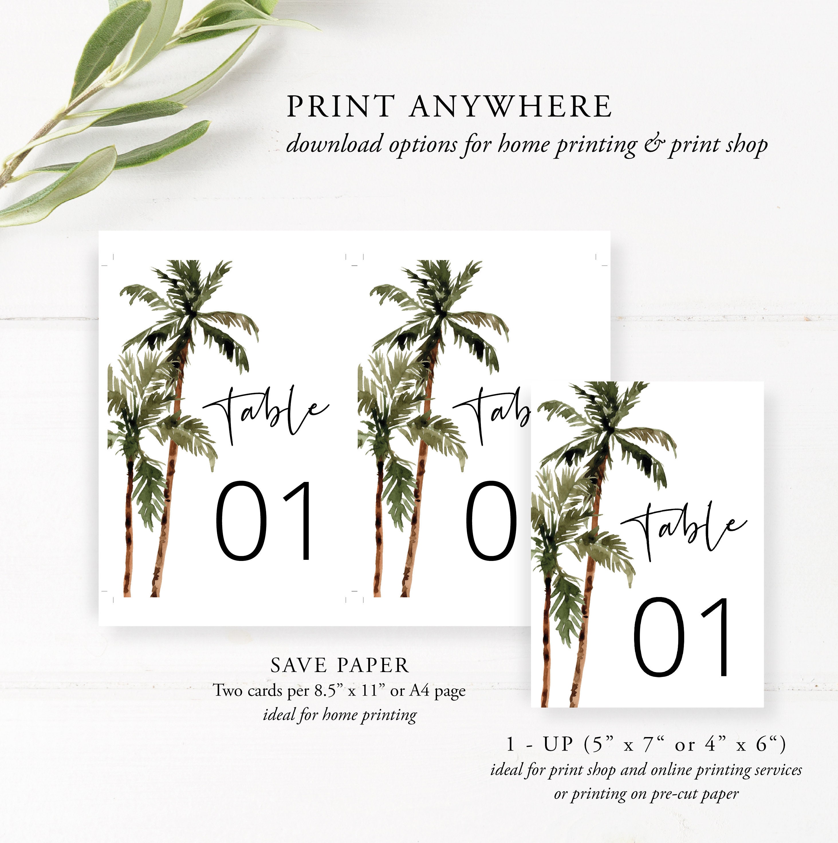 Palm Tree Table Number Card Template Tropical Wedding Table - Etsy