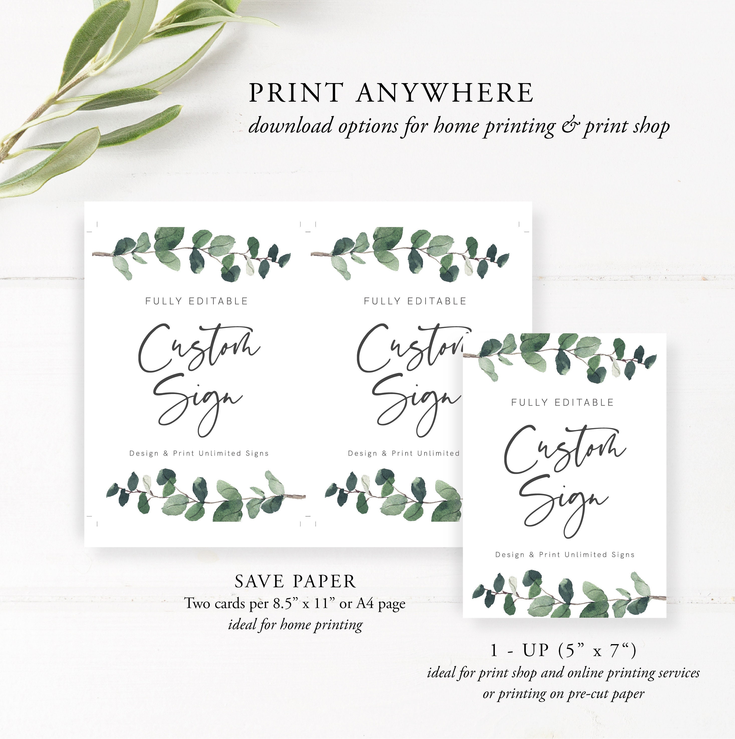 Greenery Custom Sign Template Greenery Baby Shower Table - Etsy