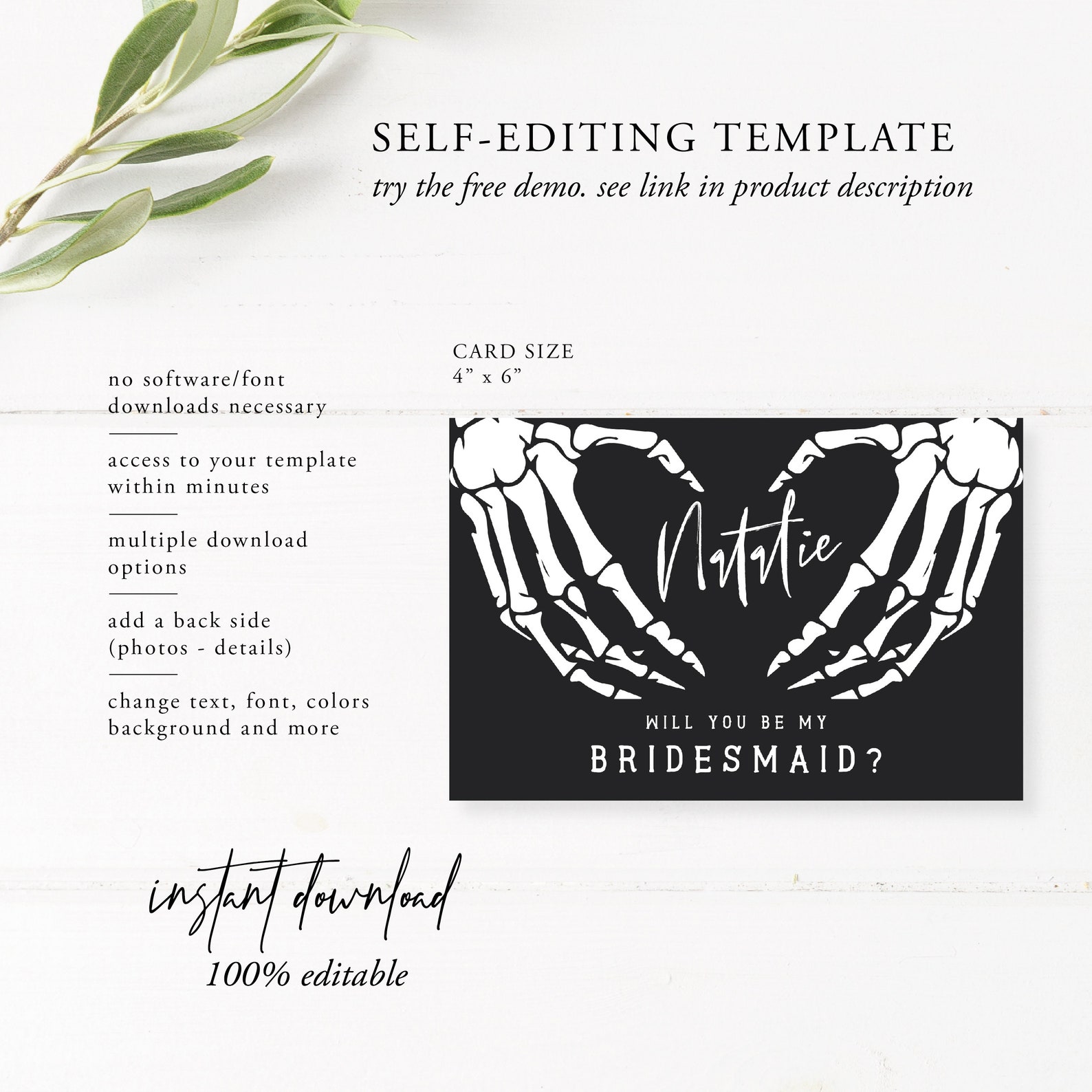 Halloween Bridesmaid Proposal Card Template, Gothic Will You Be My ...