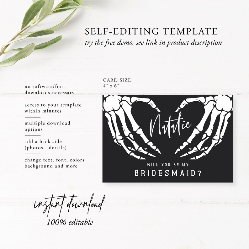 Halloween Bridesmaid Proposal Card Template Gothic Will You - Etsy