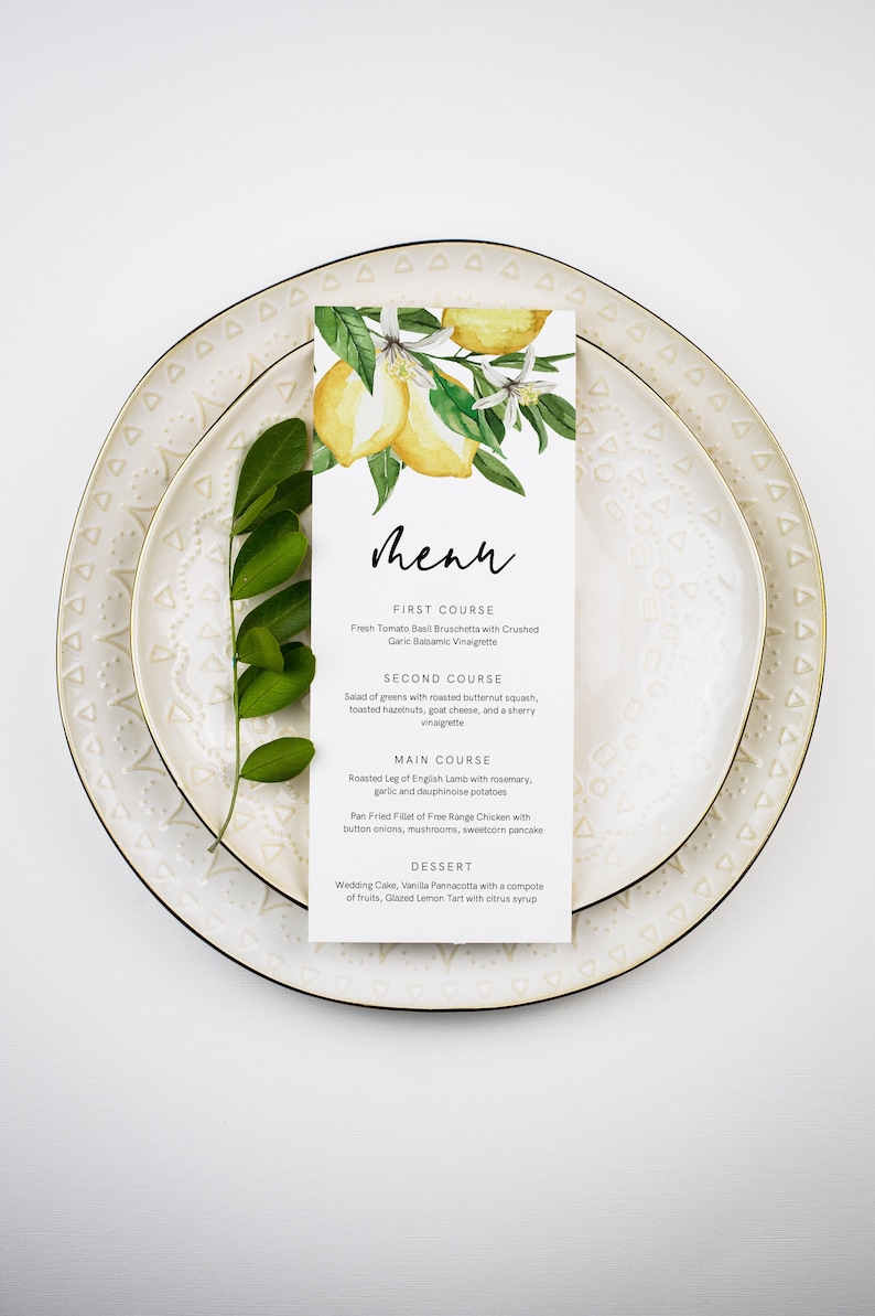 Lemon Menu Template Citrus Menu Printable Wedding Dinner | Etsy
