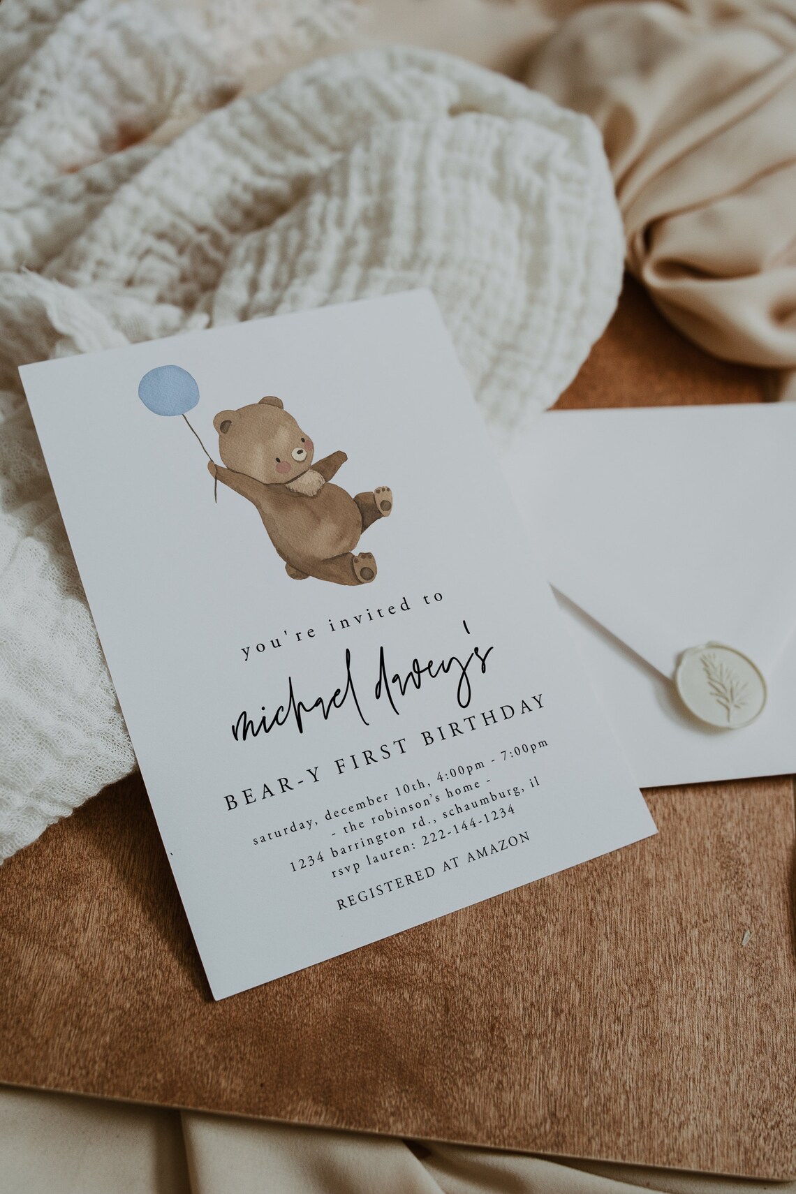 Bear Birthday Invitation Bear-y First Birthday Cute Bear - Etsy
