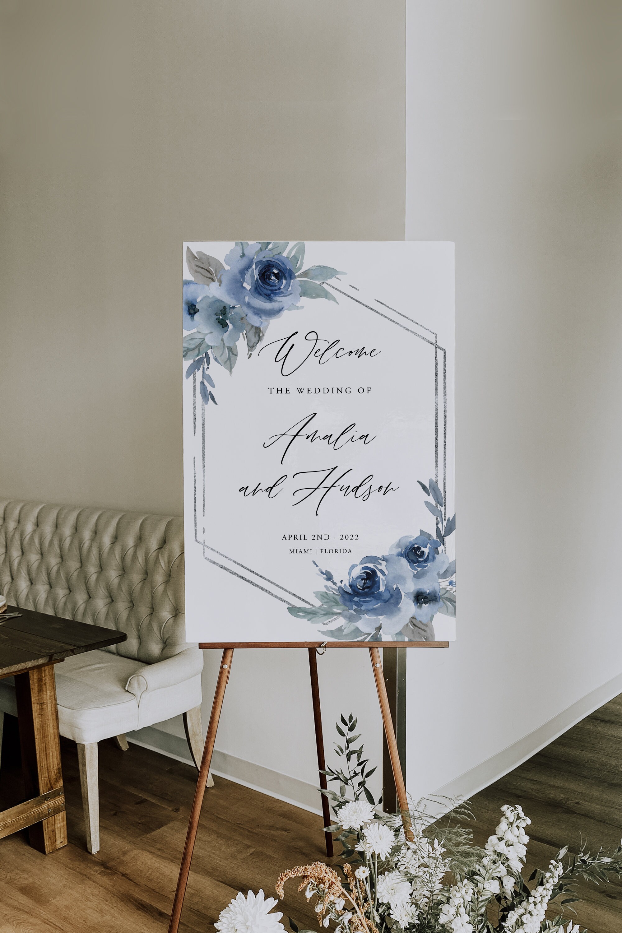 Dusty Blue Welcome Sign Silver Blue Wedding Printable - Etsy