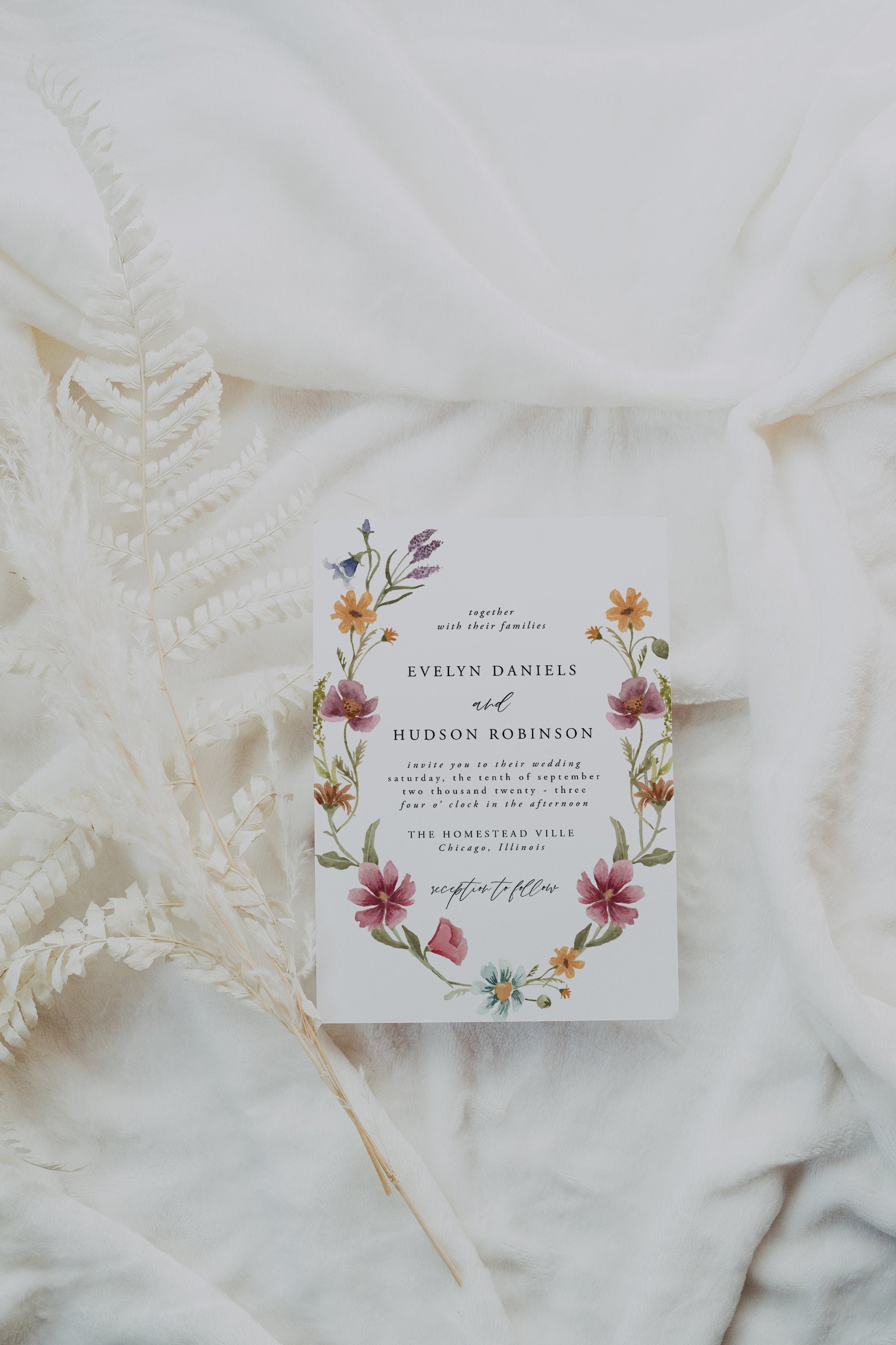 Folk Wildflowers Wedding Invitation Template Wild Flowers - Etsy