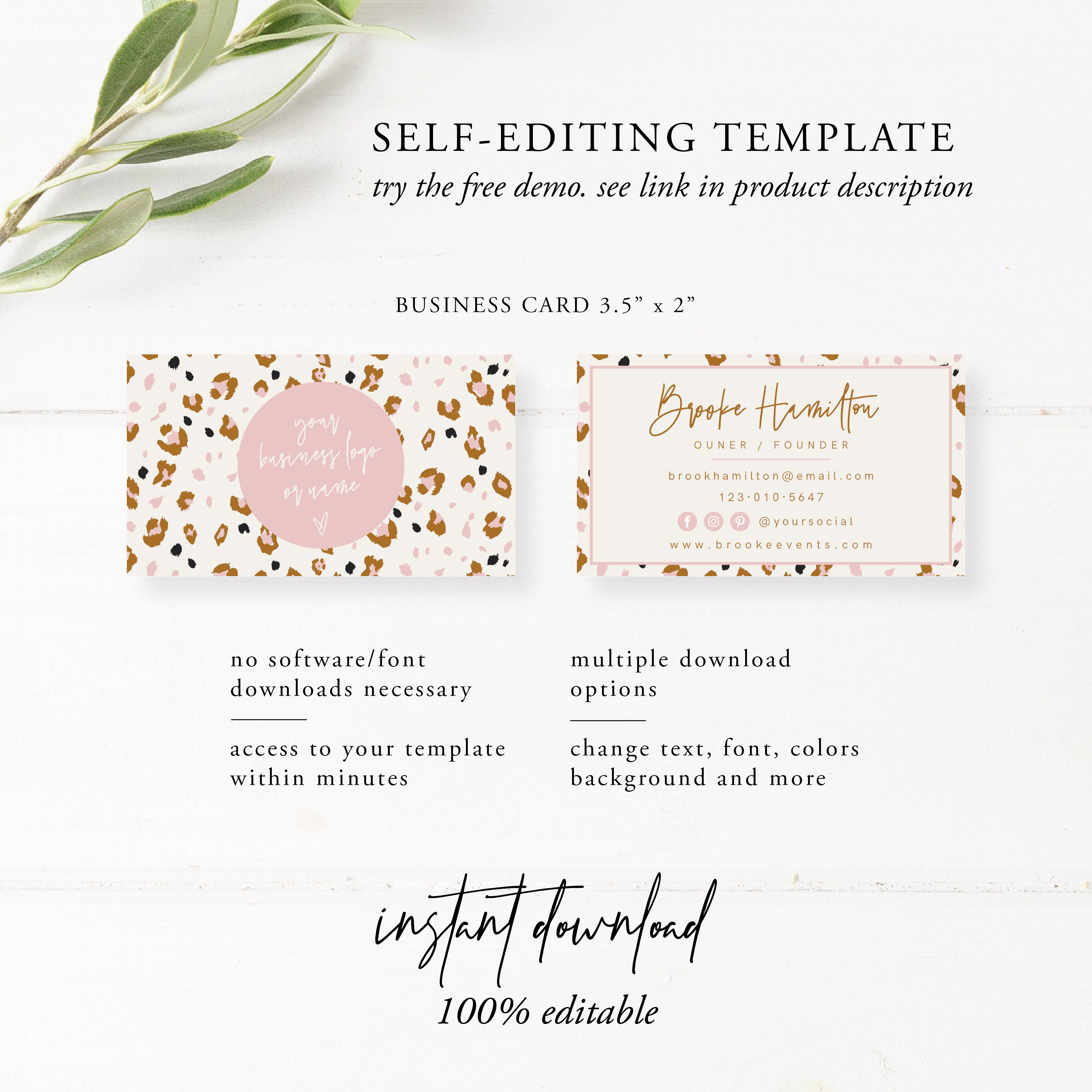 Leopard Print Business Card Template, Animal Print Business, Chic ...