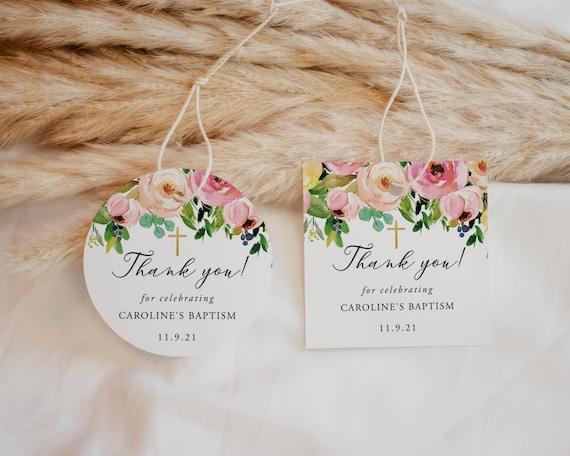 Round Favor Tag Template Baptism Printable Round Floral | Etsy
