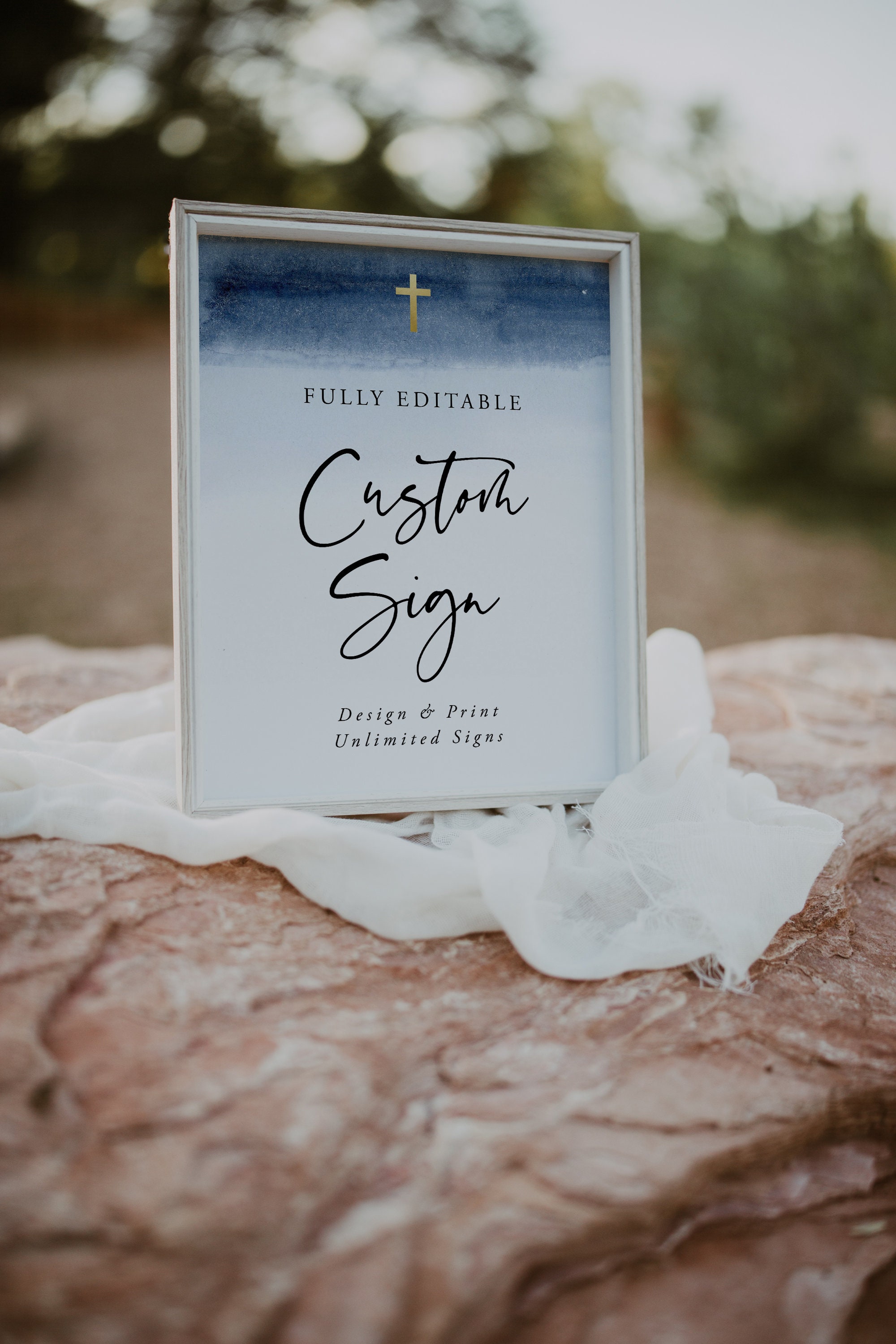 Blue Baptism Custom Sign Template Blue Watercolor Baptism | Etsy