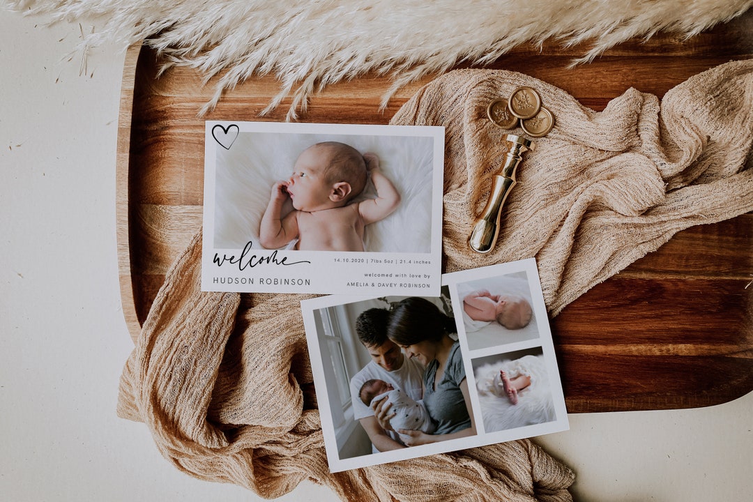 Birth Announcement Template, Photo Baby Announcement Card, Newborn ...