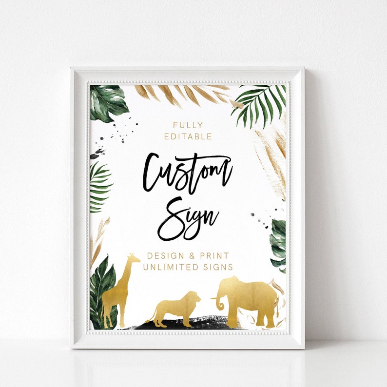 Safari Custom Sign Template Safari Baby Shower Table Sign - Etsy