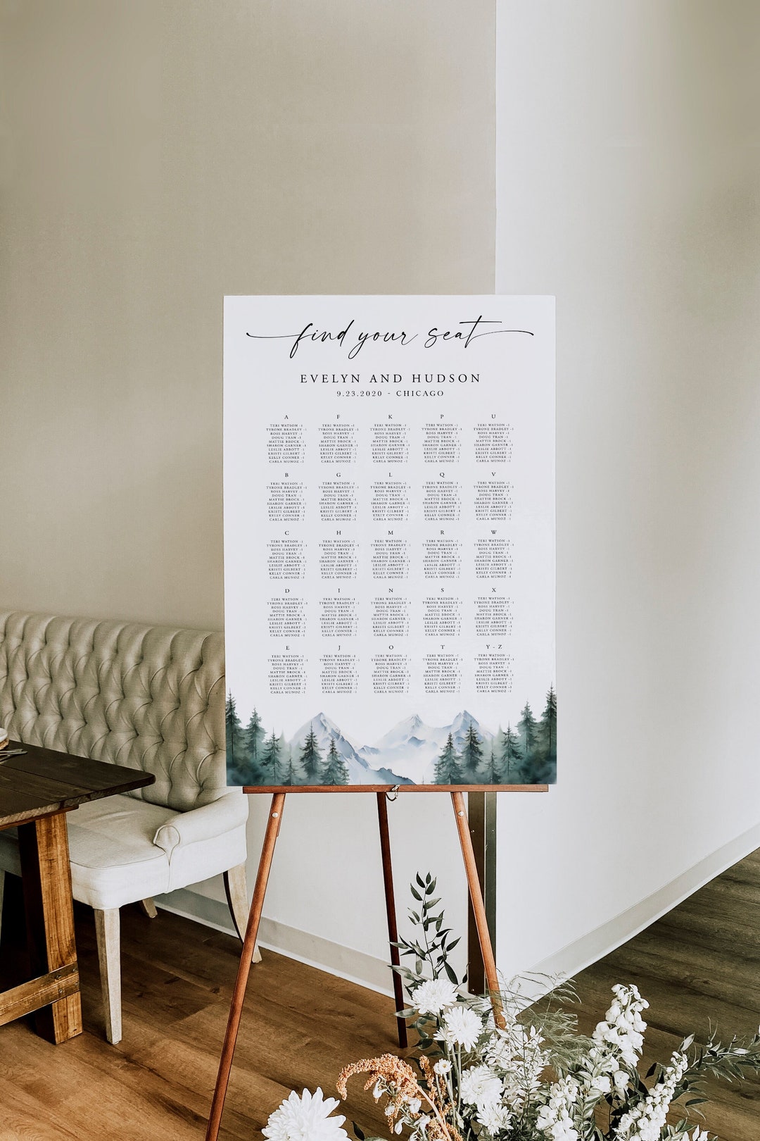 Mountain Wedding Seating Chart Template, Woodland Pine Winter Mountain ...