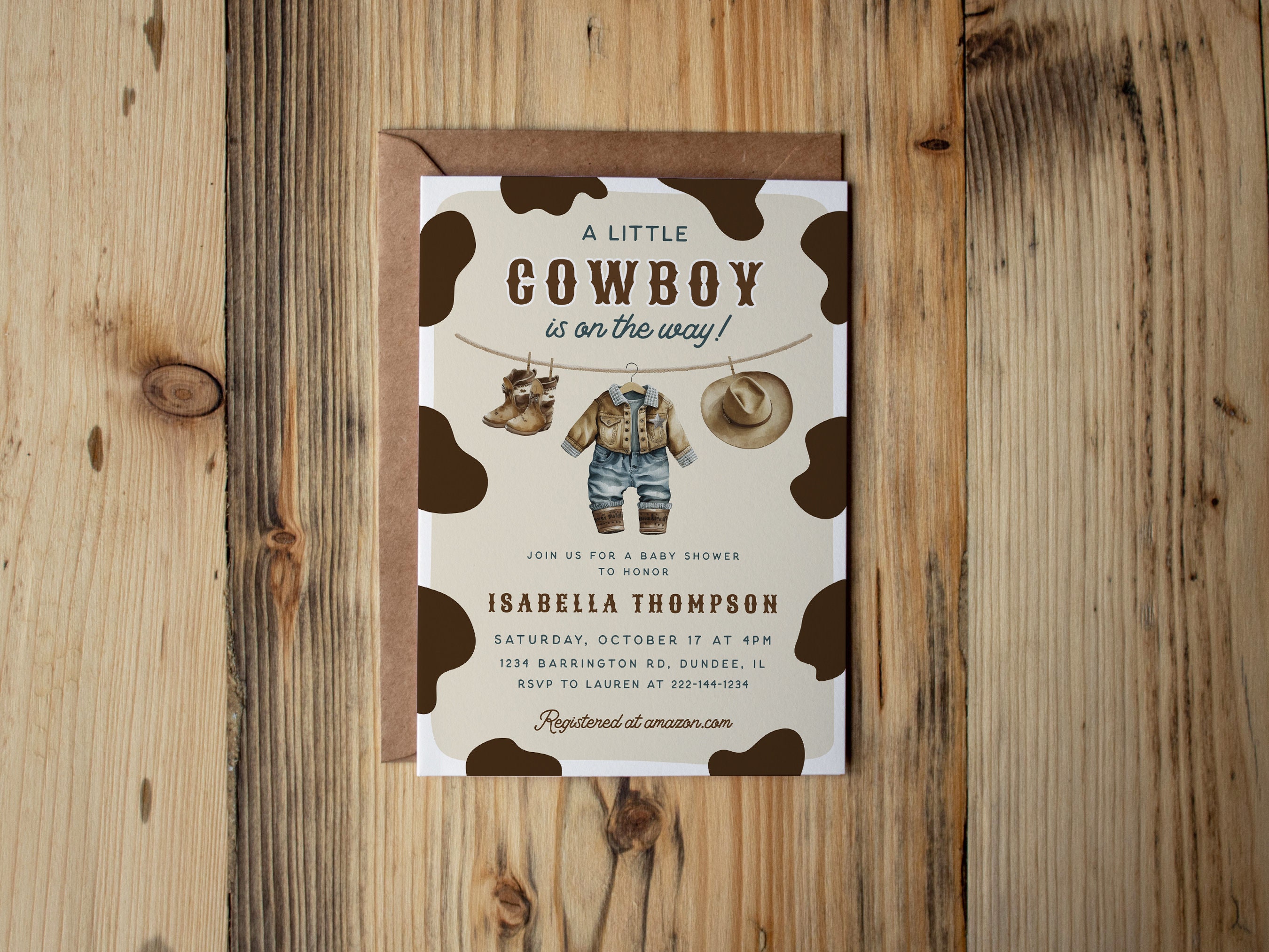 Little Cowboy Baby Shower Invitation Set Template Thank You - Etsy