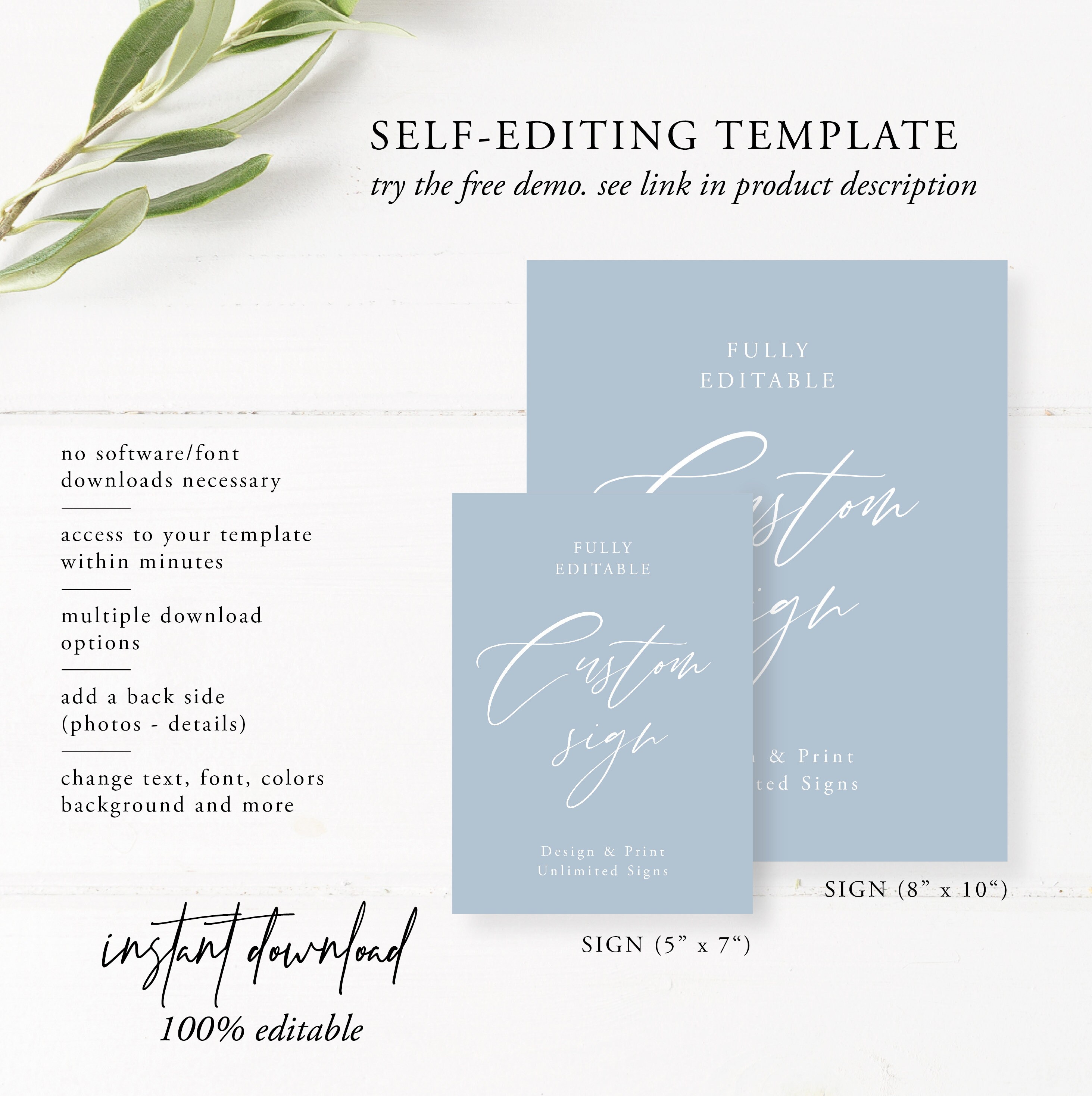 Dusty Blue Custom Sign Template, Dusty Blue Wedding or Bridal Shower ...