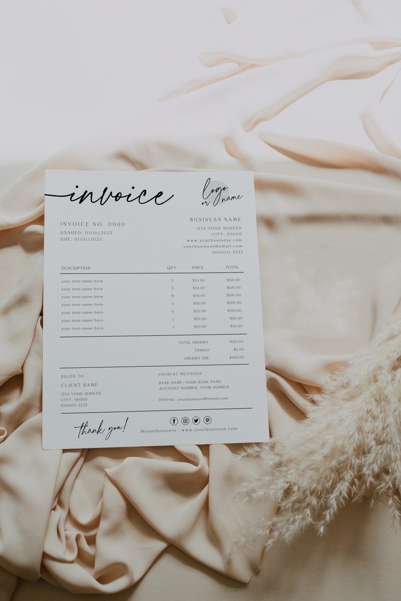 Minimalist Invoice Template Invoice Editable Printable Small - Etsy