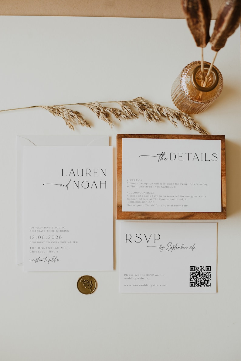 Wedding Invitation With QR Code RSVP Minimalist Wedding - Etsy