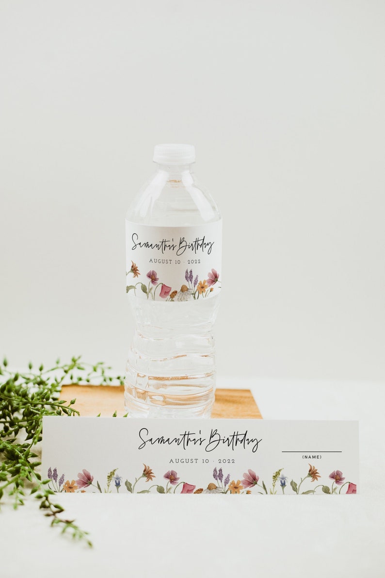 Water Bottle Label Template Wildflower Water Label Floral - Etsy