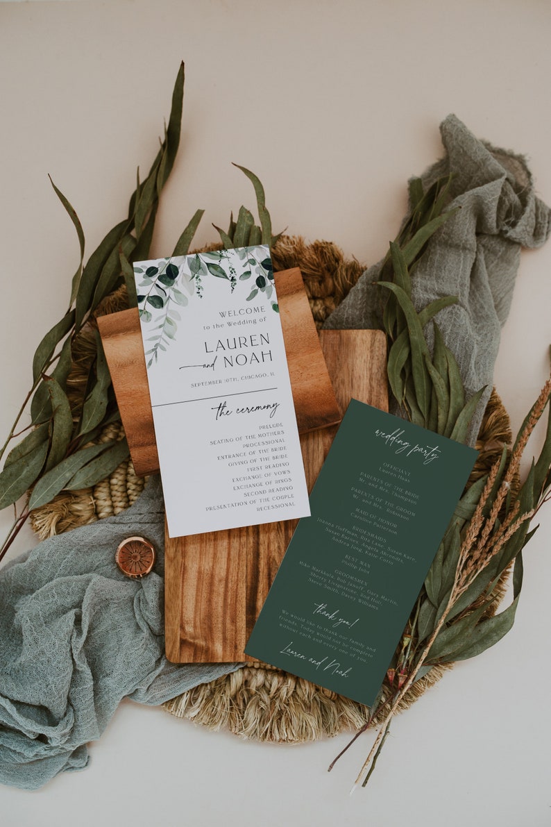 Greenery Wedding Program Template Leaves Wedding Program - Etsy