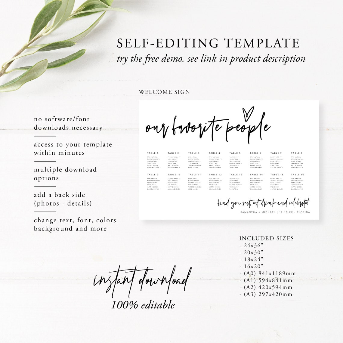 Seating Chart Our Favourite People Minimalist Printable - Etsy