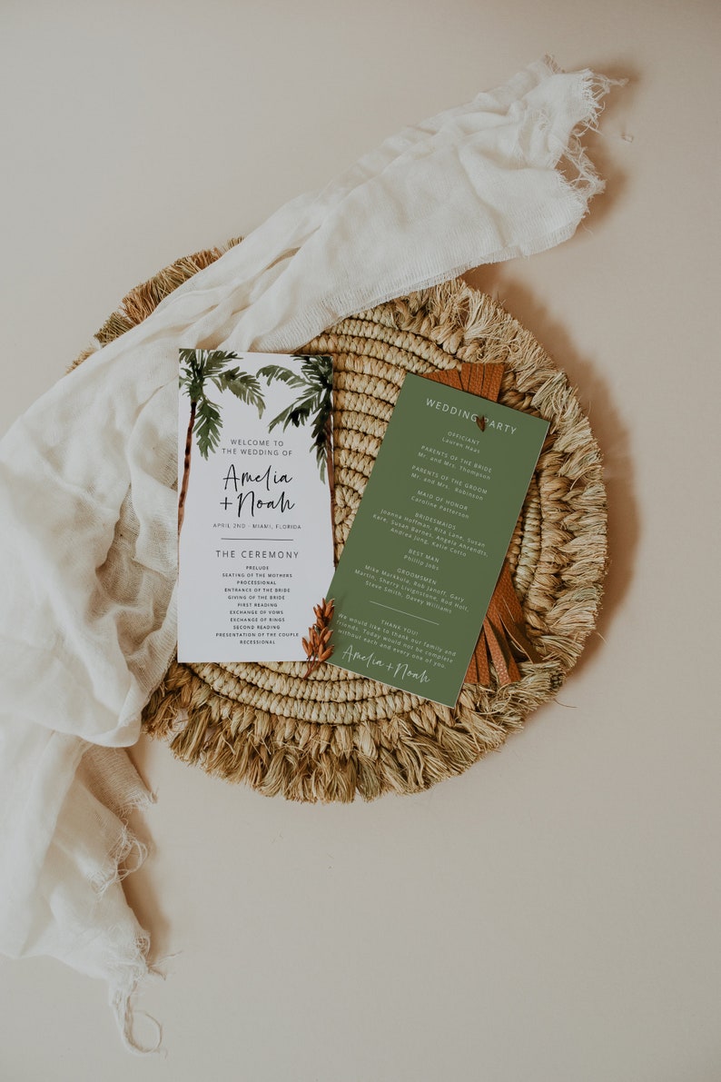 Palm Tree Wedding Program Template Tropical Wedding Program - Etsy