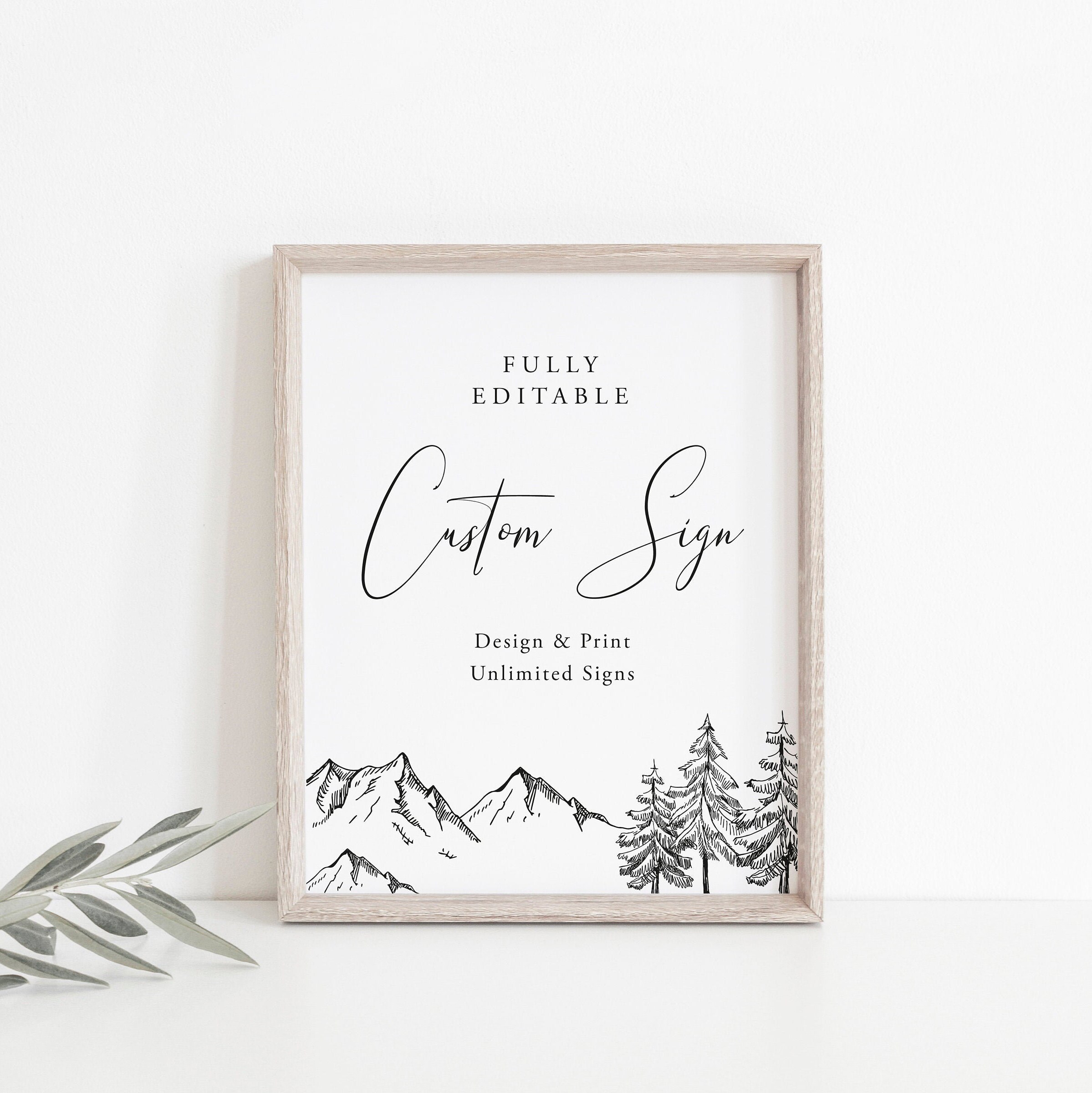 Mountain Custom Sign Template, Pine Wedding or Bridal Shower Table Sign ...