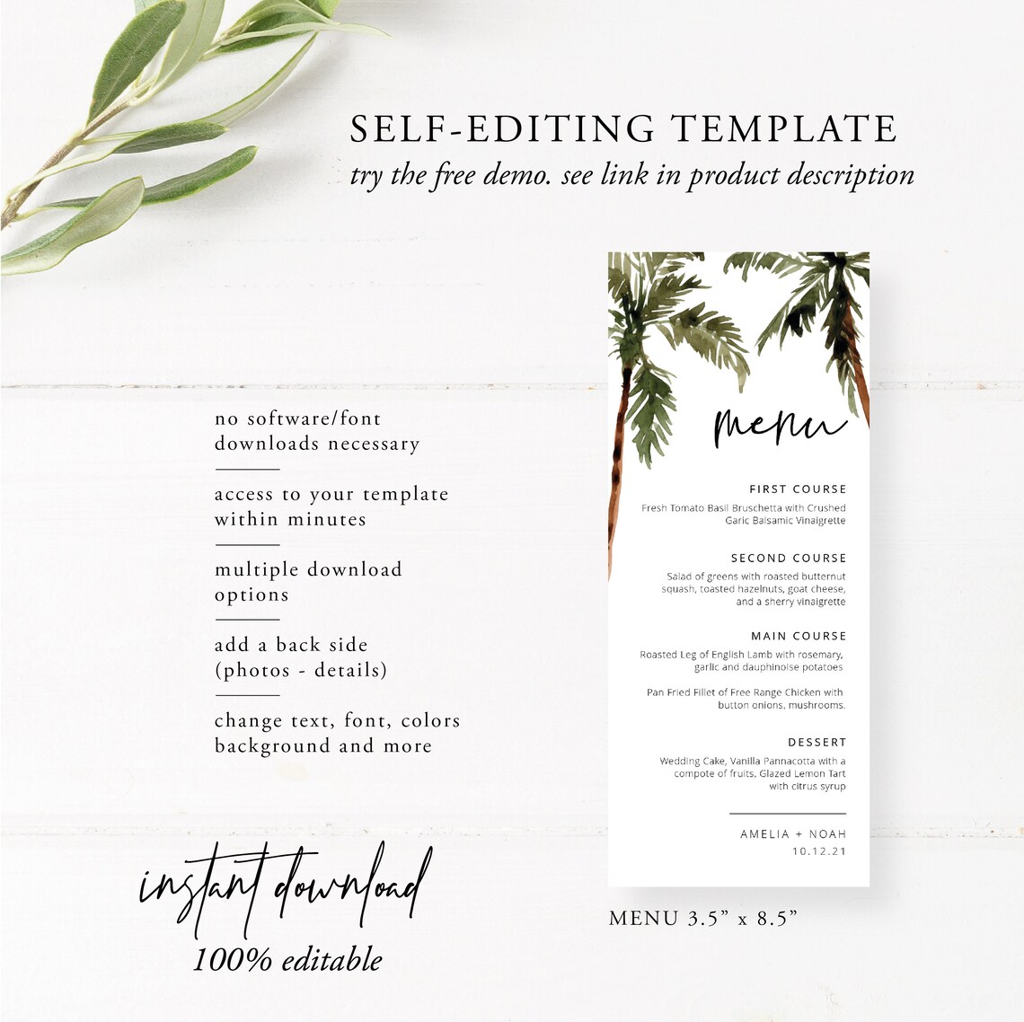 Palm Tree Menu Template Tropical Wedding Menu Beach Wedding | Etsy