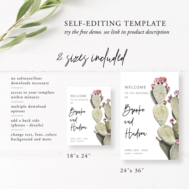 Cactus Welcome Sign Cactus Wedding Printable Wedding | Etsy
