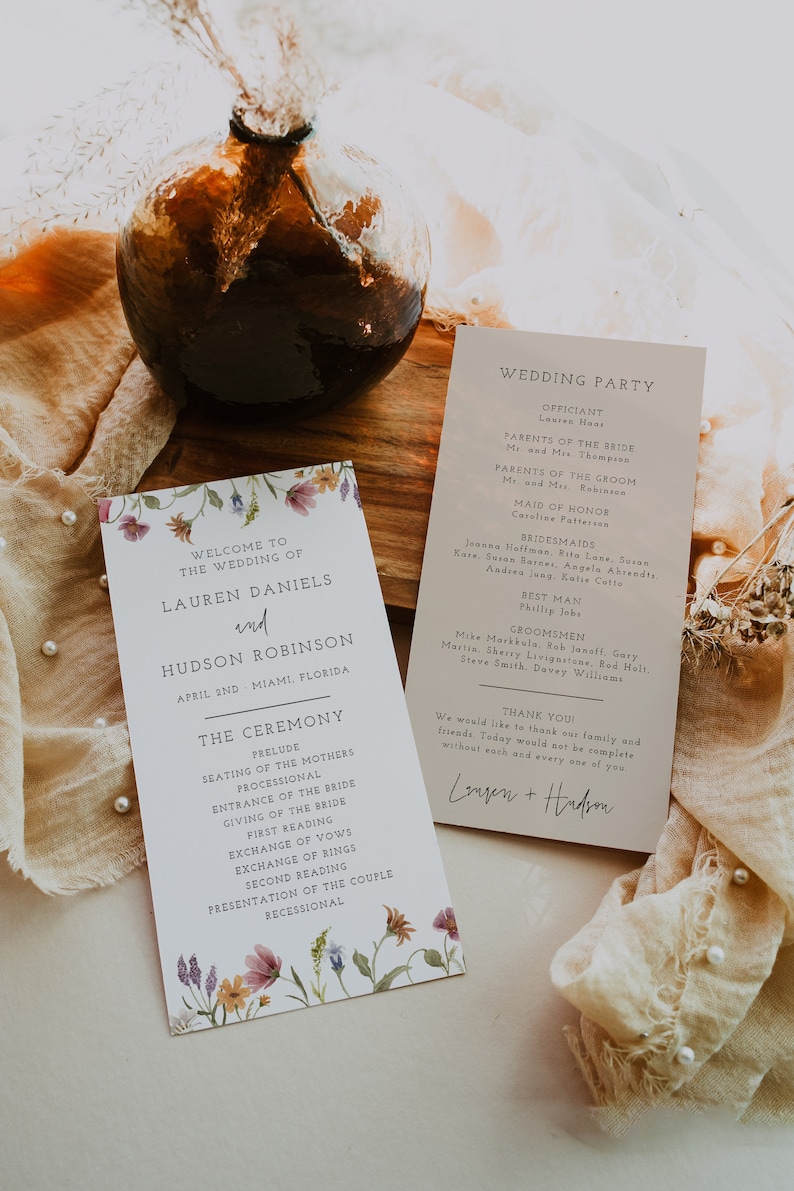 Wildflower Wedding Program Template Floral Wedding Program | Etsy