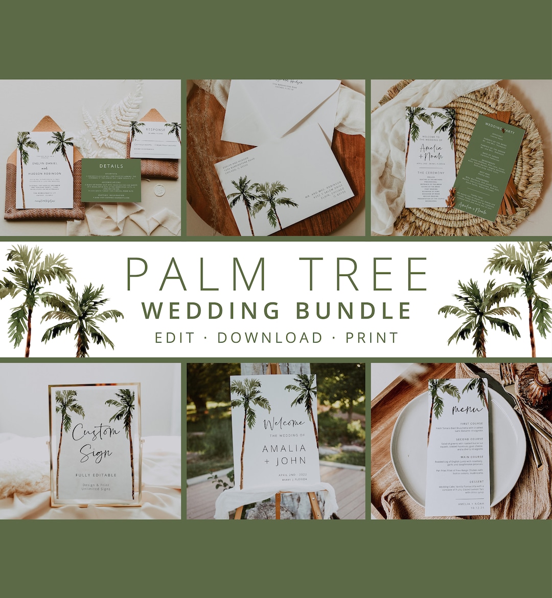Palm Tree Wedding Bundle, Wedding Essential Template, Tropical ...