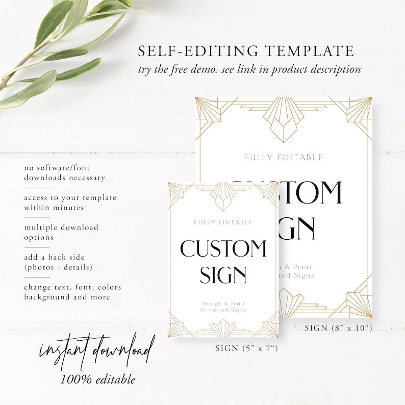 Art Deco Custom Sign Template, Art Deco Wedding or Table Sign, Create ...
