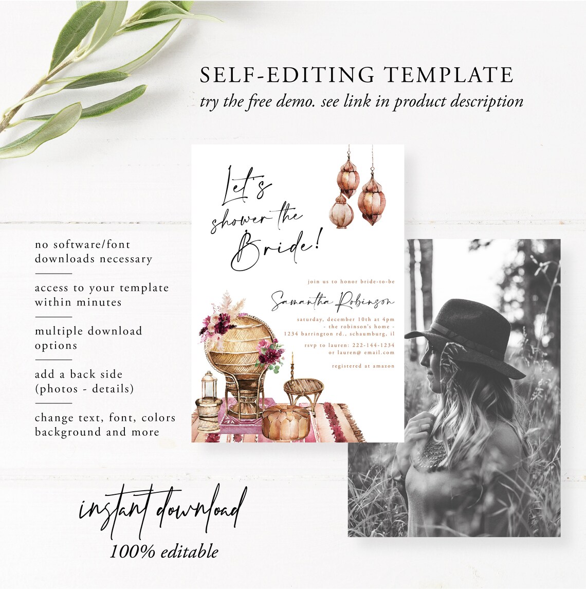 Boho Bridal Shower Invitation Bohemian Boho Invites - Etsy