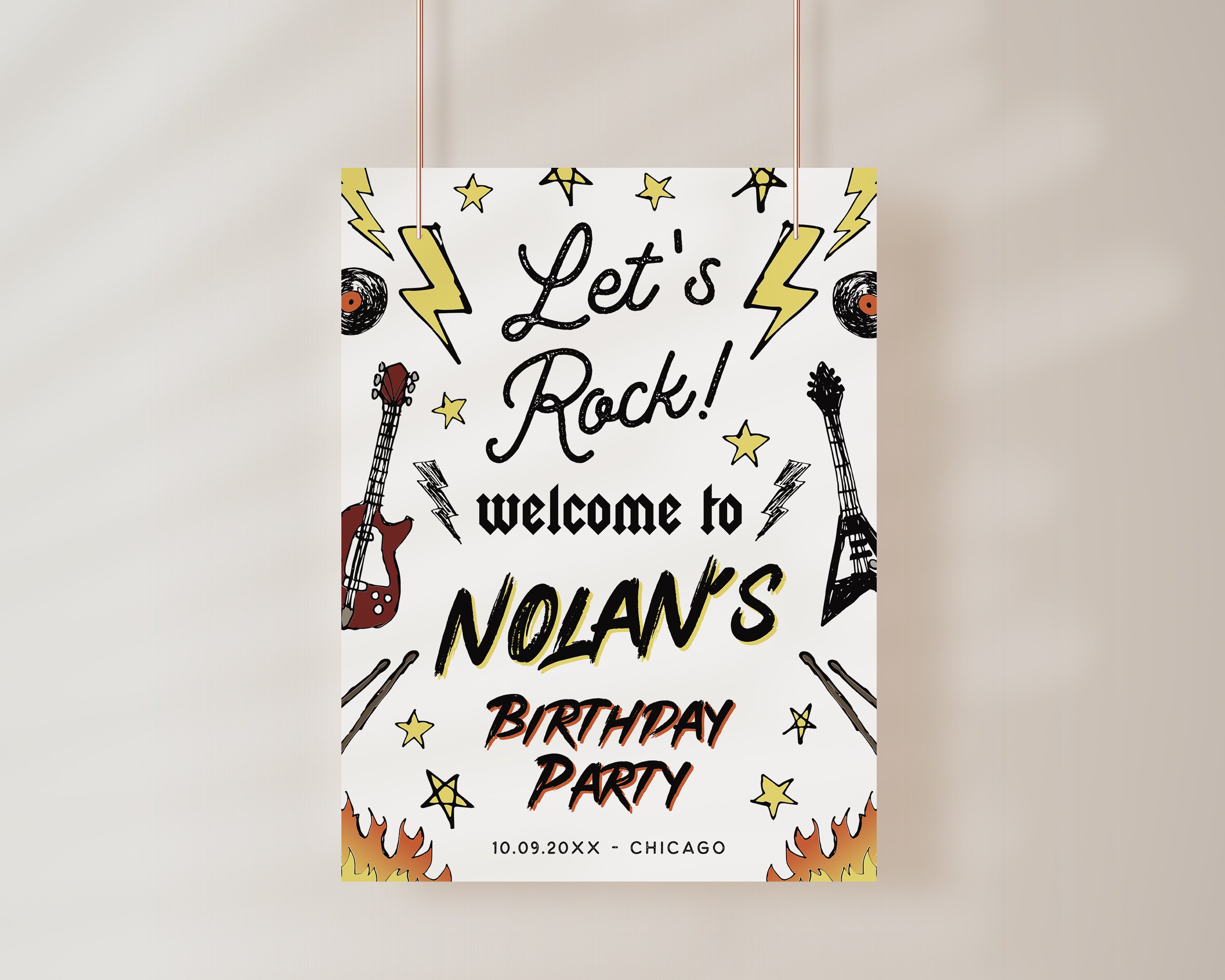 Rock and Roll Birthday Welcome Sign Template, Boy Birthday, Born to ...