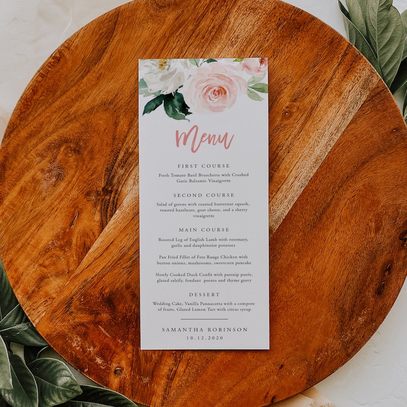 Floral Menu - Etsy
