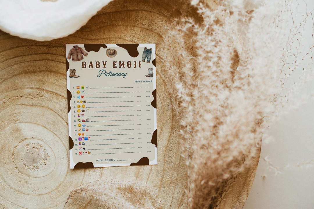 Emoji Pictionary Baby Shower Game, Emoji Picture Game, Cowboy Baby ...