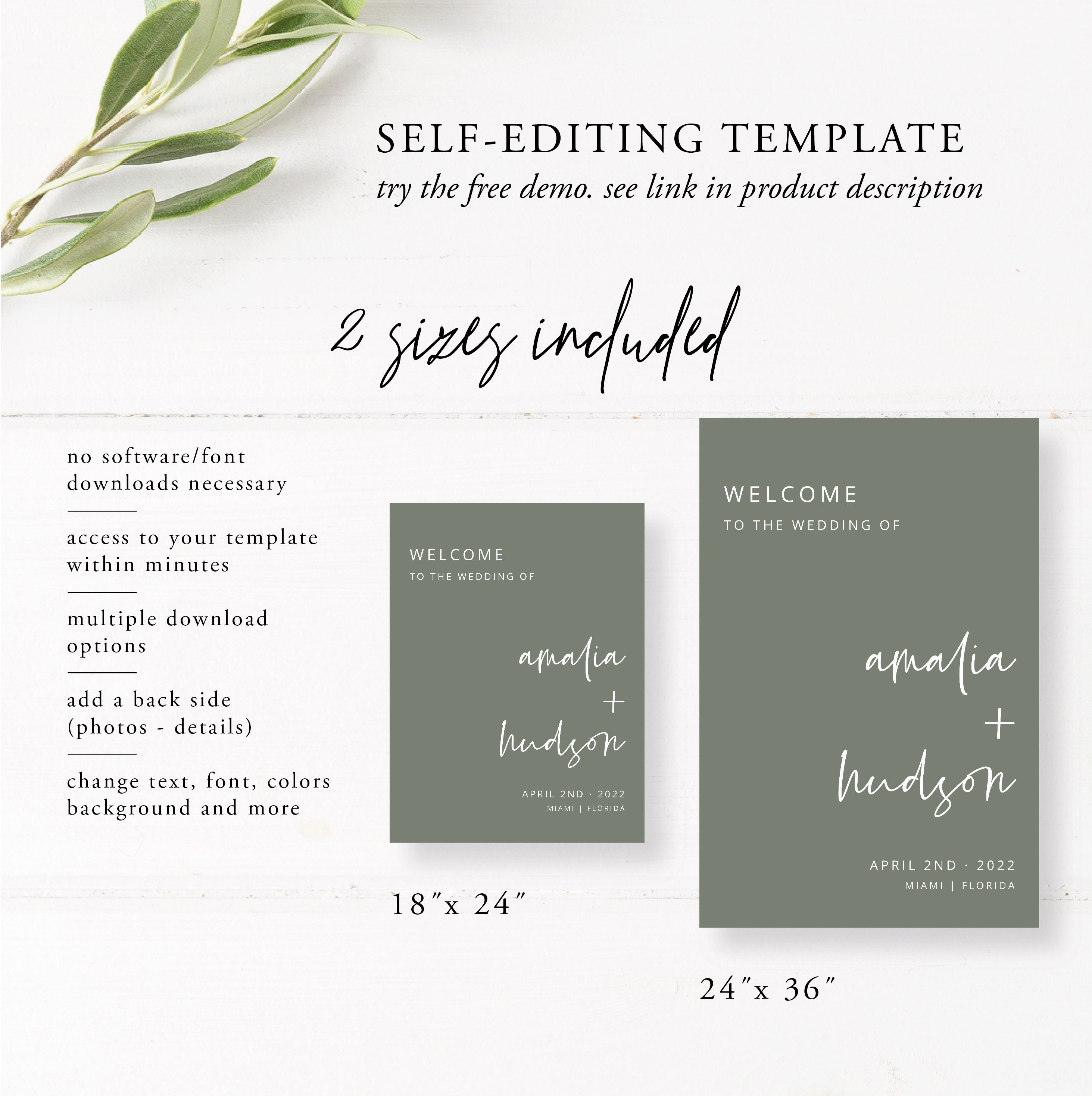 Boho Welcome Sign Template Boho Wedding Sage Green - Etsy