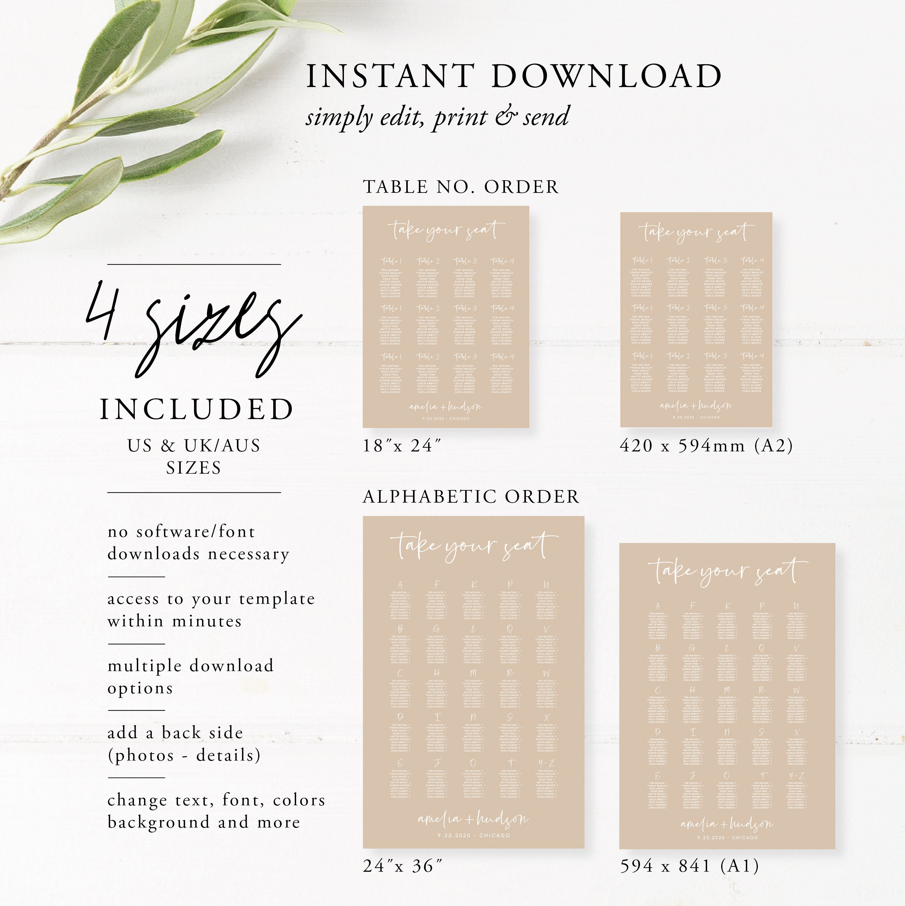 Boho Seating Chart Template Printable Wedding Seating Sign - Etsy