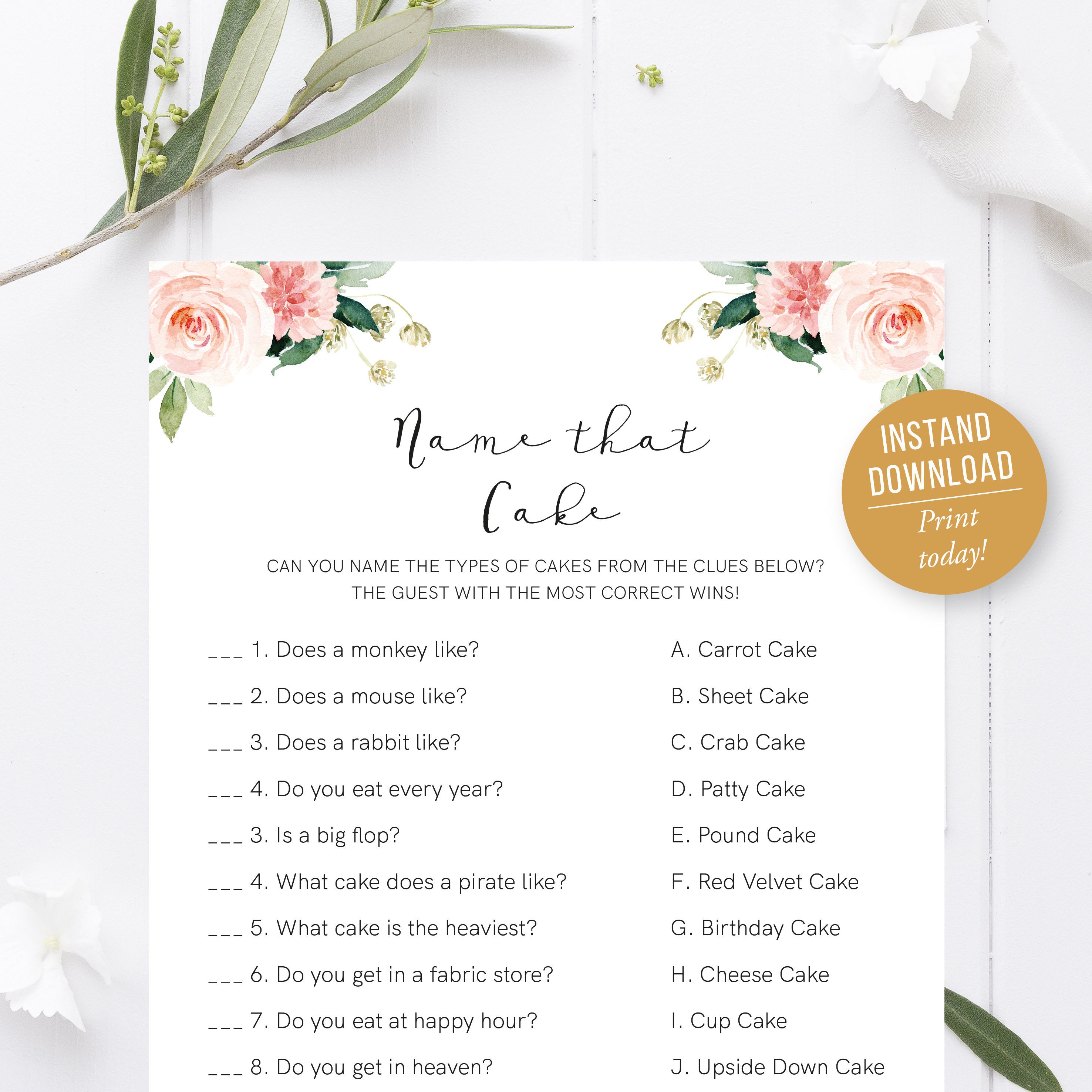 Name That Cake Bridal Shower Game Cake Game Bridal Shower - Etsy