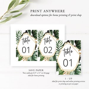 Tropical Table Number Card Template, Tropical Wedding Table Number ...