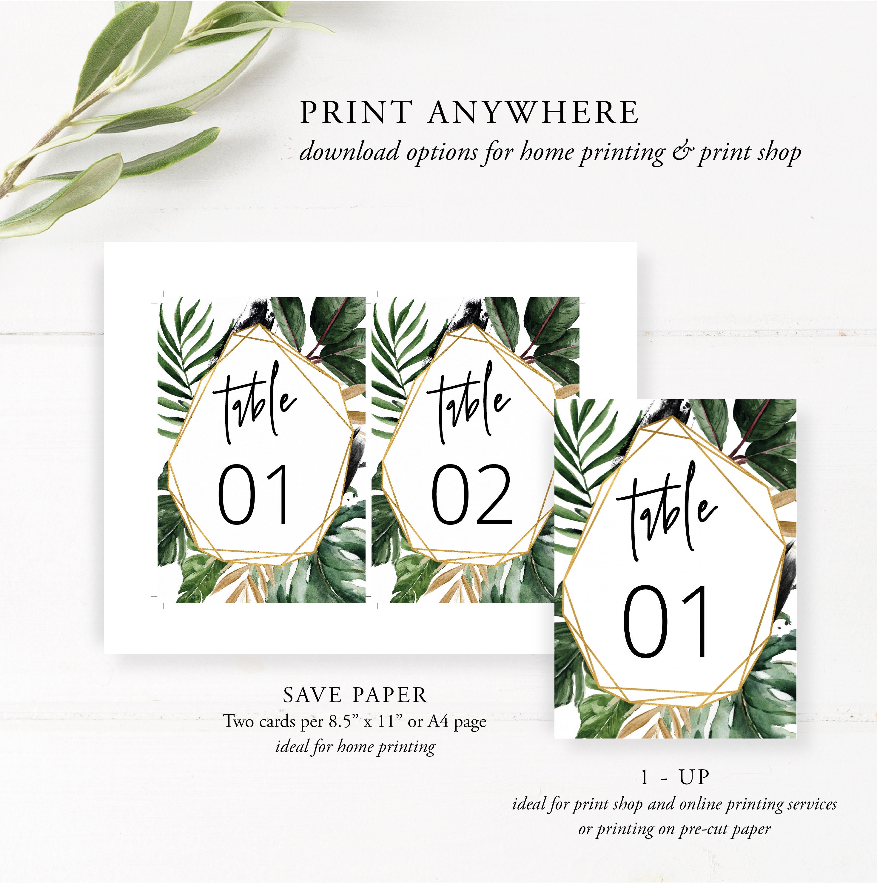 Tropical Table Number Card Template, Tropical Wedding, Beach, Palm ...