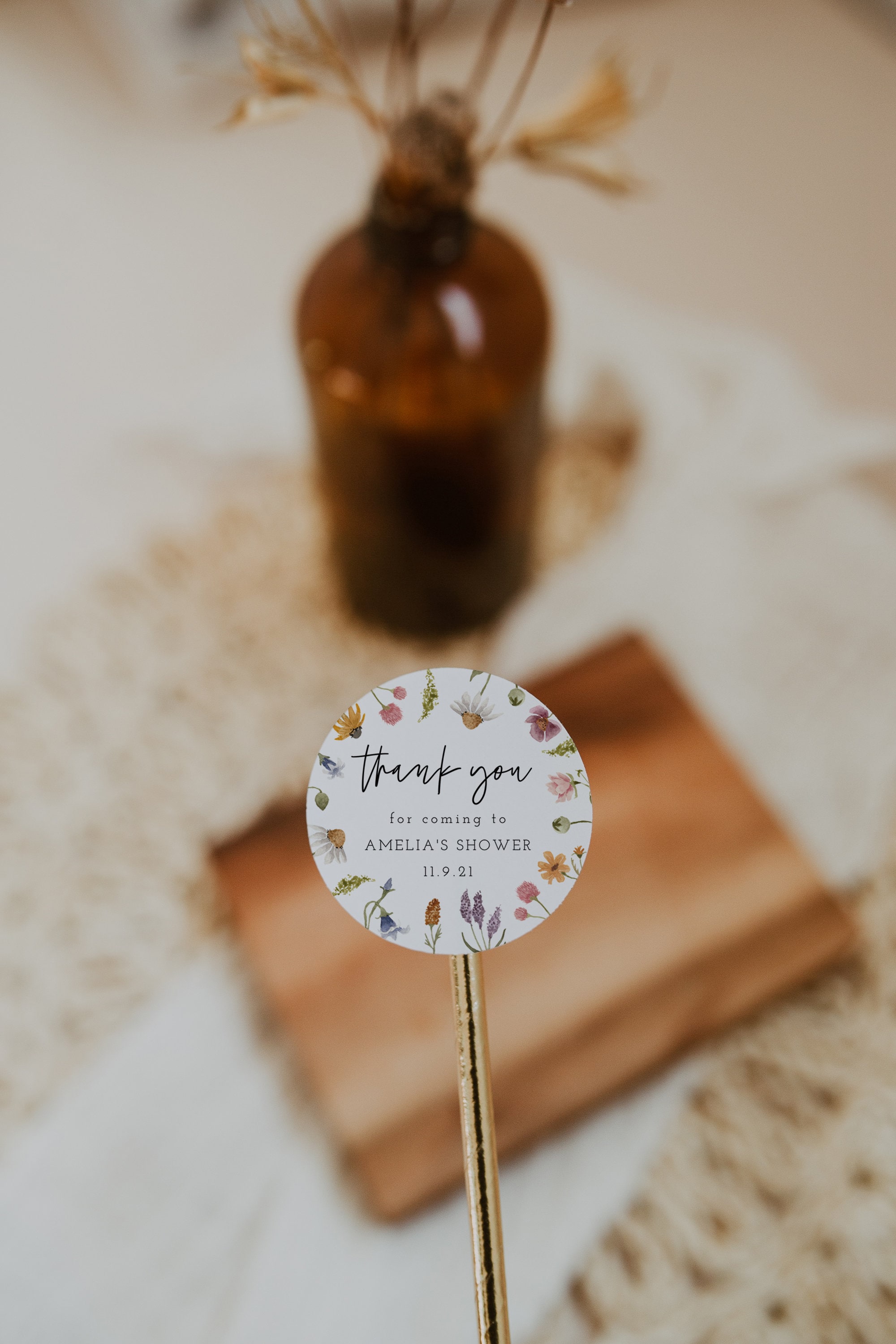 Round Favor Tag Template, Wildflower Round Tag Square Tag, Wildflower ...