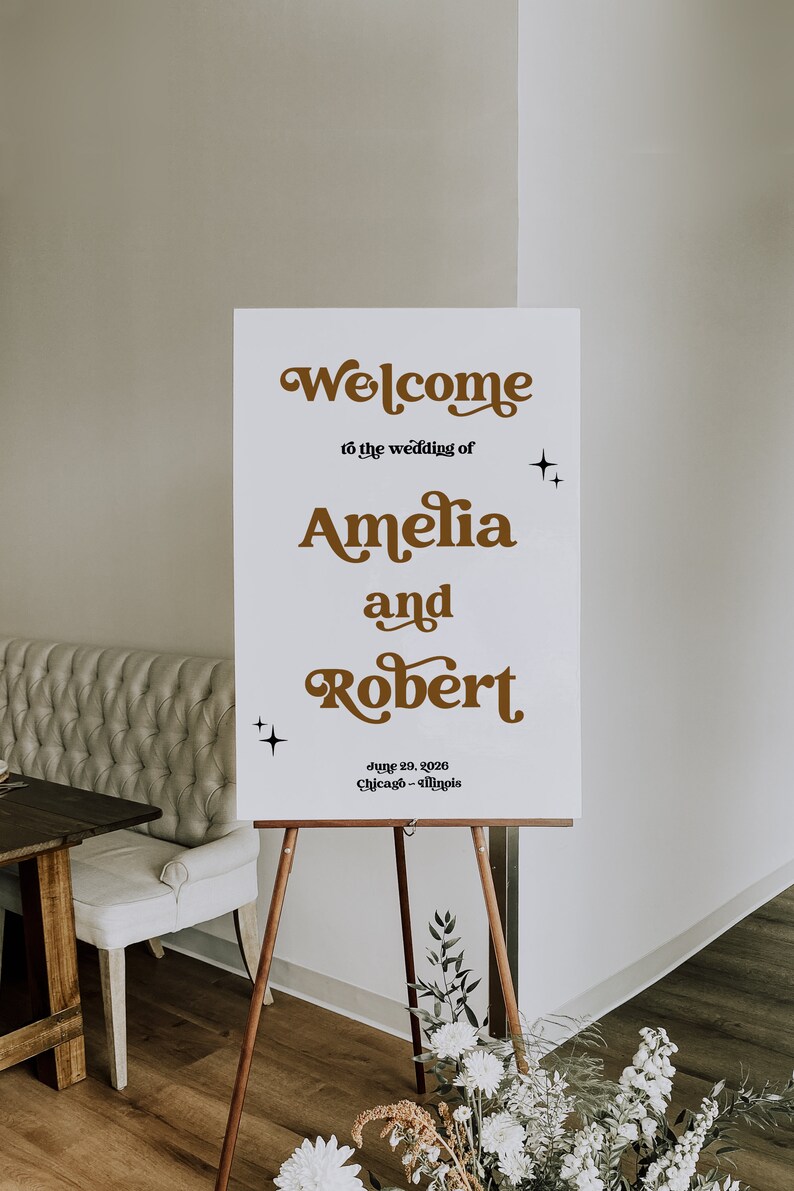 Retro Wedding Welcome Sign Template Groovy Wedding Welcome - Etsy