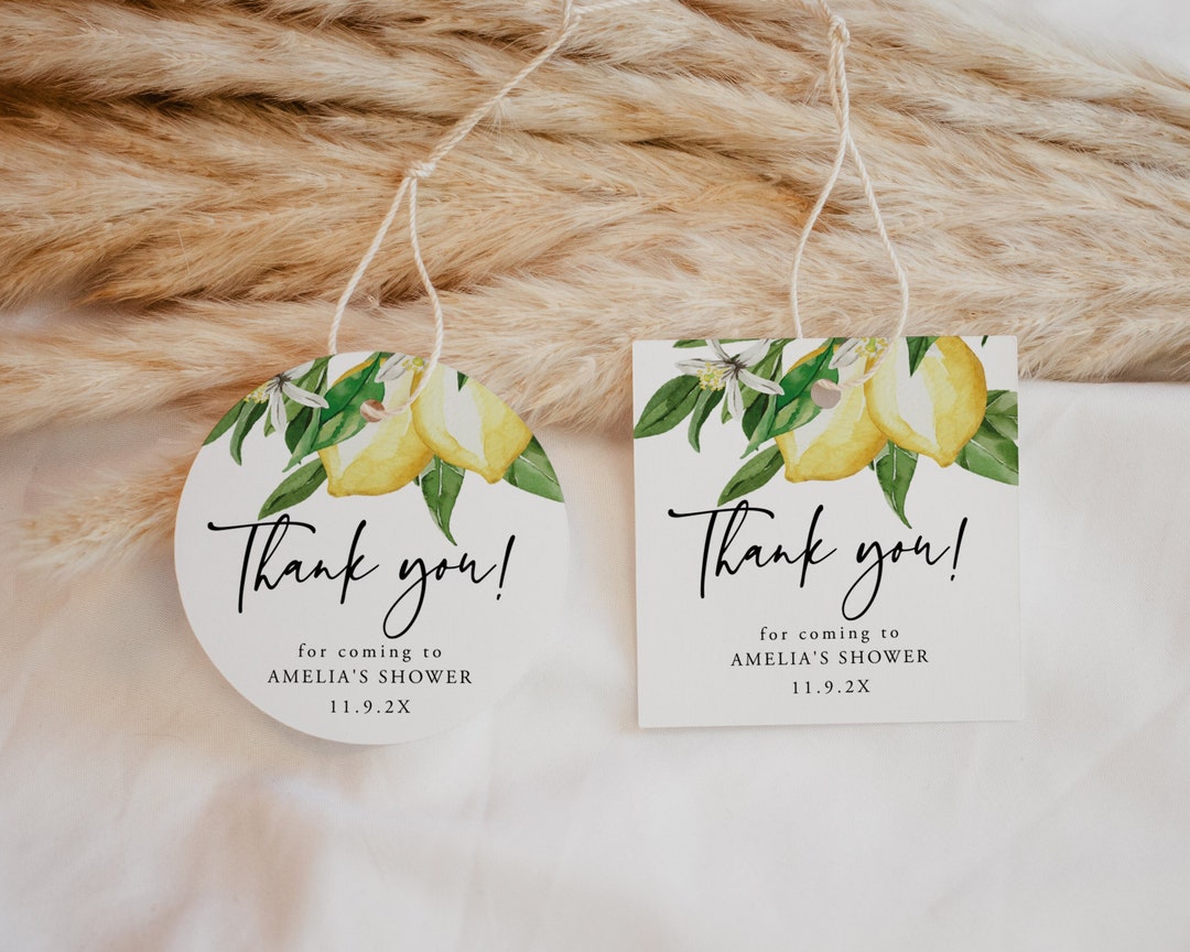 Round Favor Tag Template, Lemon Round Tag Square Tag, Citrus Bridal ...