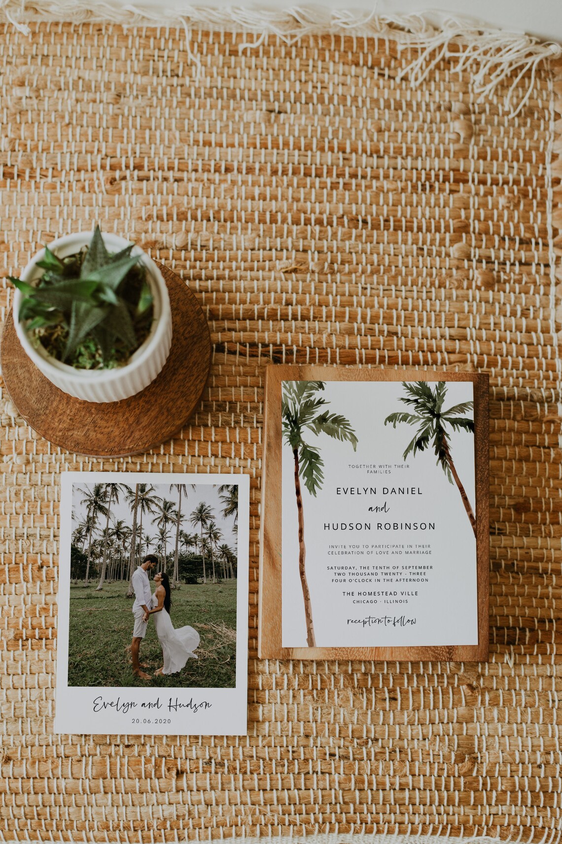 Palm Tree Wedding Invitation Template Minimal Tropical | Etsy