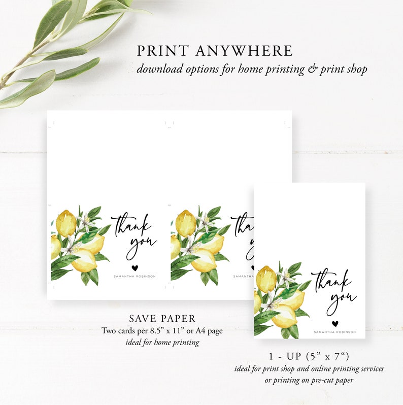 Lemon Thank You Card Template, Citrus Wedding Thank You, Bridal Shower ...
