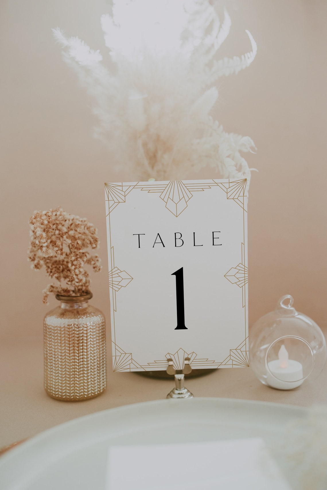 Art Deco Table Number Card Template Gold Art Deco Wedding | Etsy